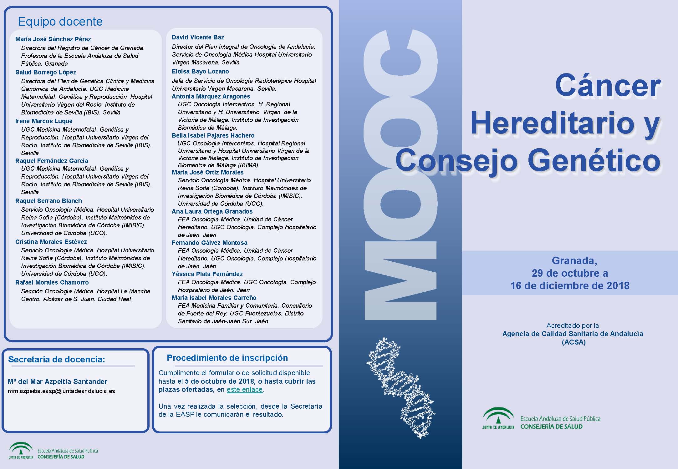 Cáncer Hereditario y Consejo Genético | Escuela Andaluza de Salud Pública