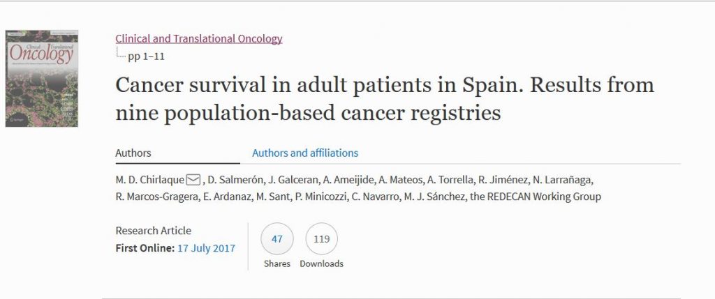 Cancer survival in adult patients in Spain. Results from nine ...
