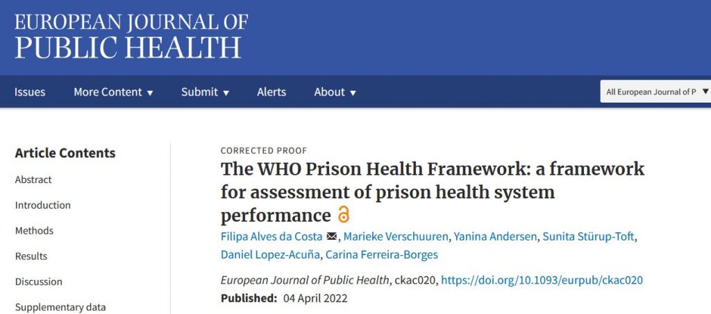 The WHO Prison Health Framework: a framework for assessment of prison ...